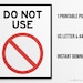 Printable Do Not Use Sign in US Letter and A4 Sizes, Instant Download ...