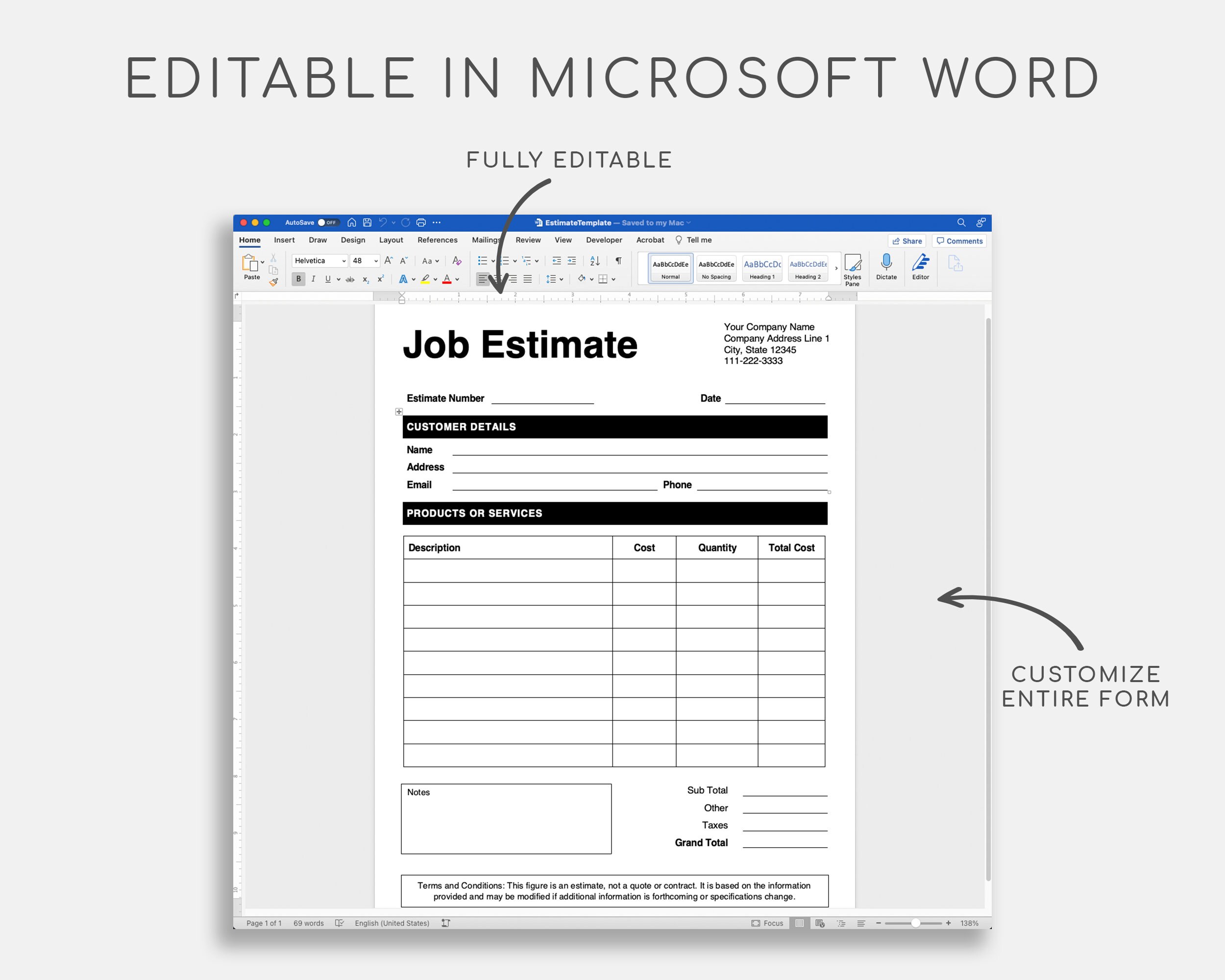 Job Estimate Template Word