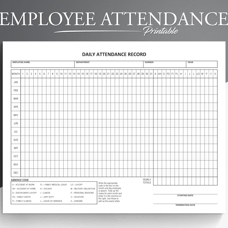 Employee Attendance Tracker Printable - Etsy