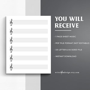 Kids Printable Treble Clef Sheet Music for Letter/a4. Blank Sheet Music ...