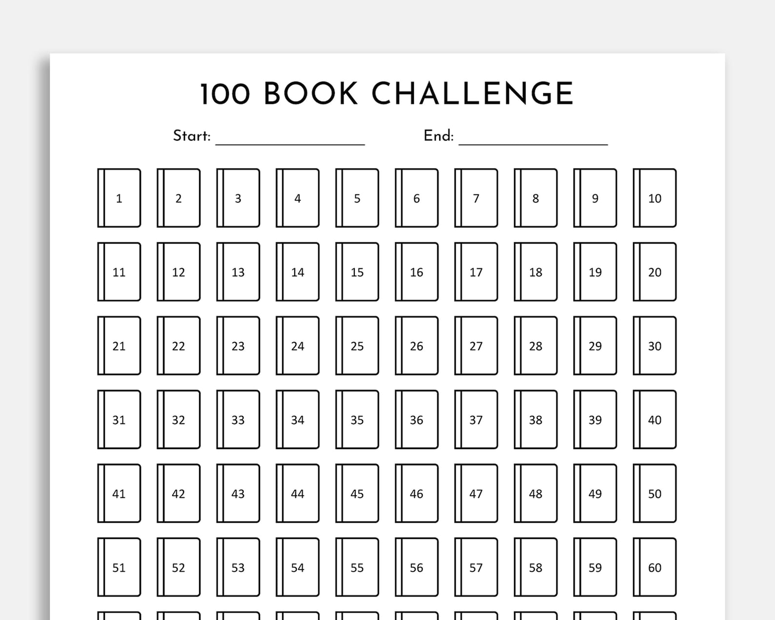 Book Challenge Sheets. 100/50/30. Reading Challenge. Reading - Etsy