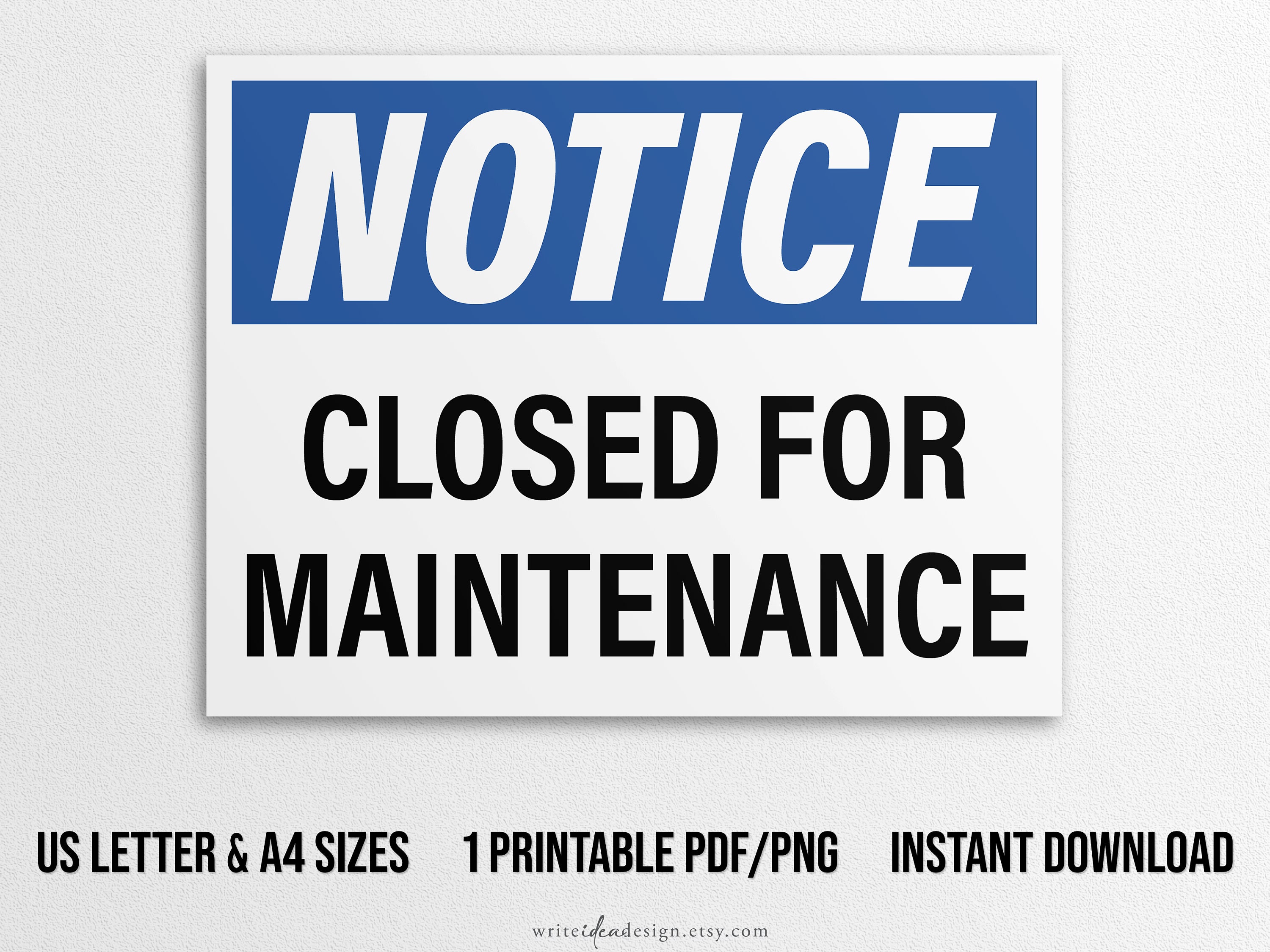 Printable Notice: Closed for Maintenance Sign (PNG/PDF) - Etsy