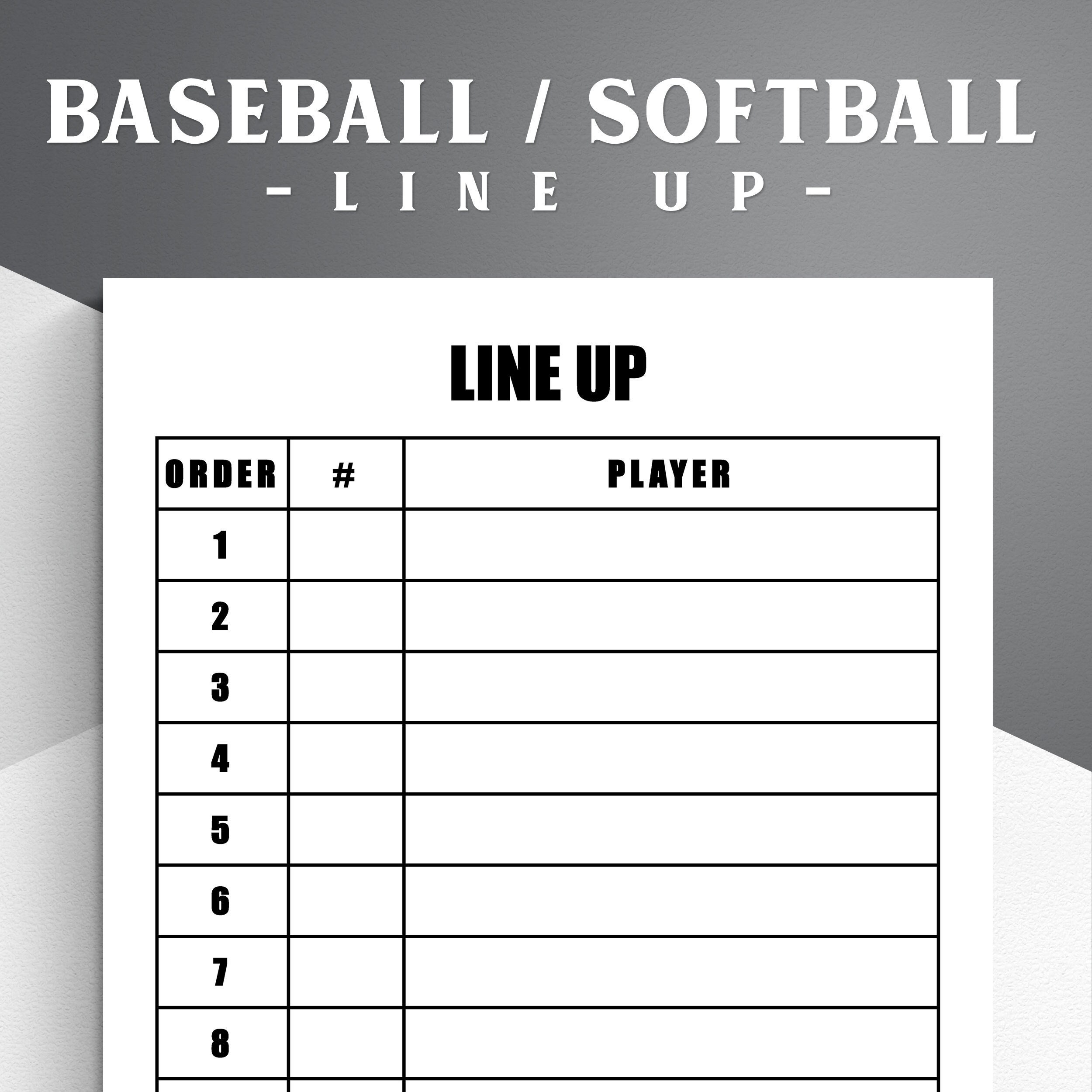 Hoja de alineación de béisbol/softbol imprimible. Alineación de bateo ...