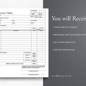 Printable Service Order Form: Business Template (8.5x11 Inch PDF) - Etsy