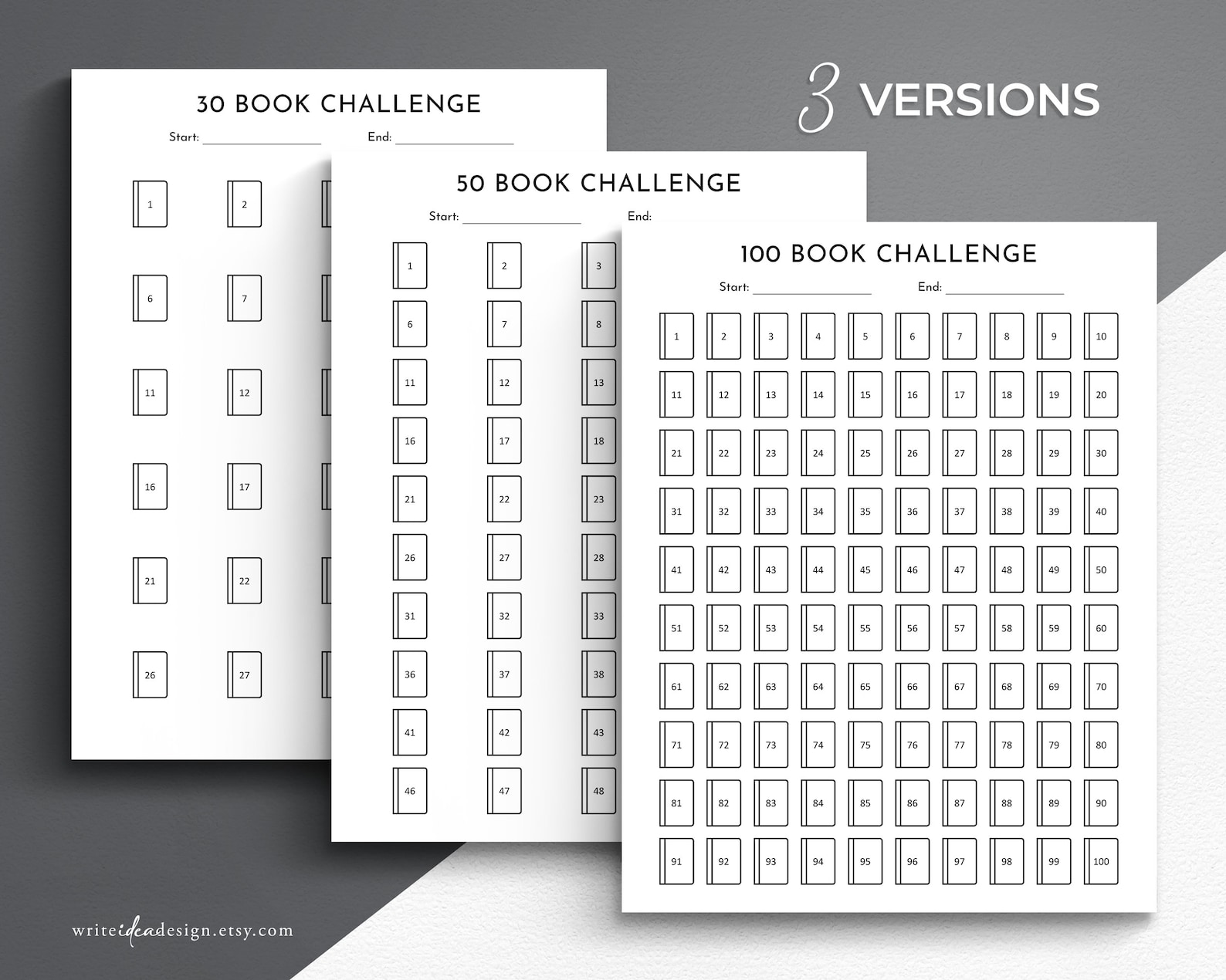 Book Challenge Sheets. 100/50/30. Reading Challenge. Reading - Etsy