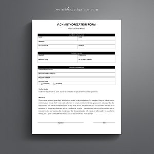 ACH Authorization Form Template - Debit Authorization for Payment ...