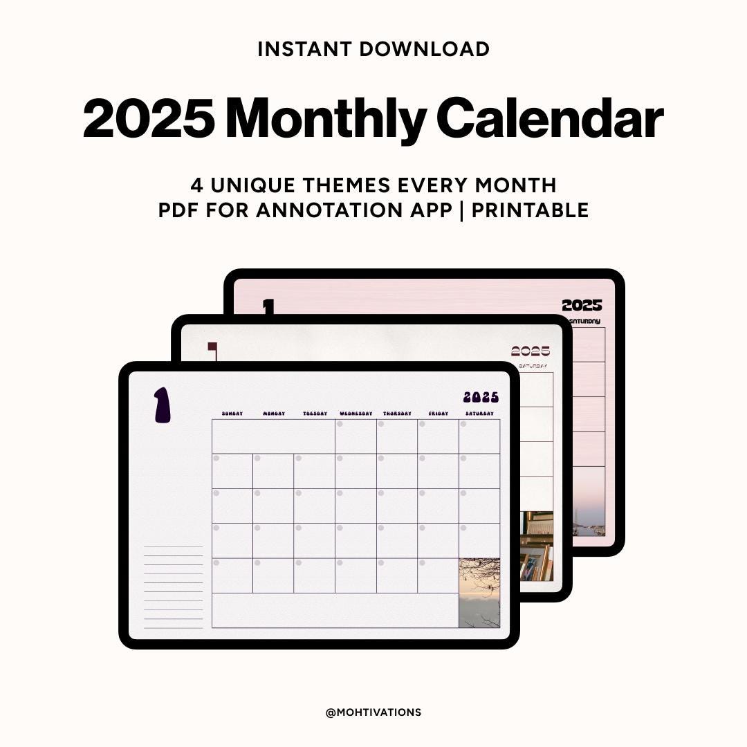 2025 Digital Monthly Calendar, Goodnotes Monthly Planner, Minimalist ...
