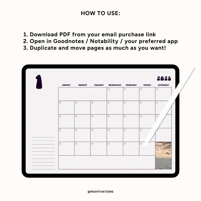 2025 Digital Monthly Calendar, Goodnotes Monthly Planner, Minimalist ...