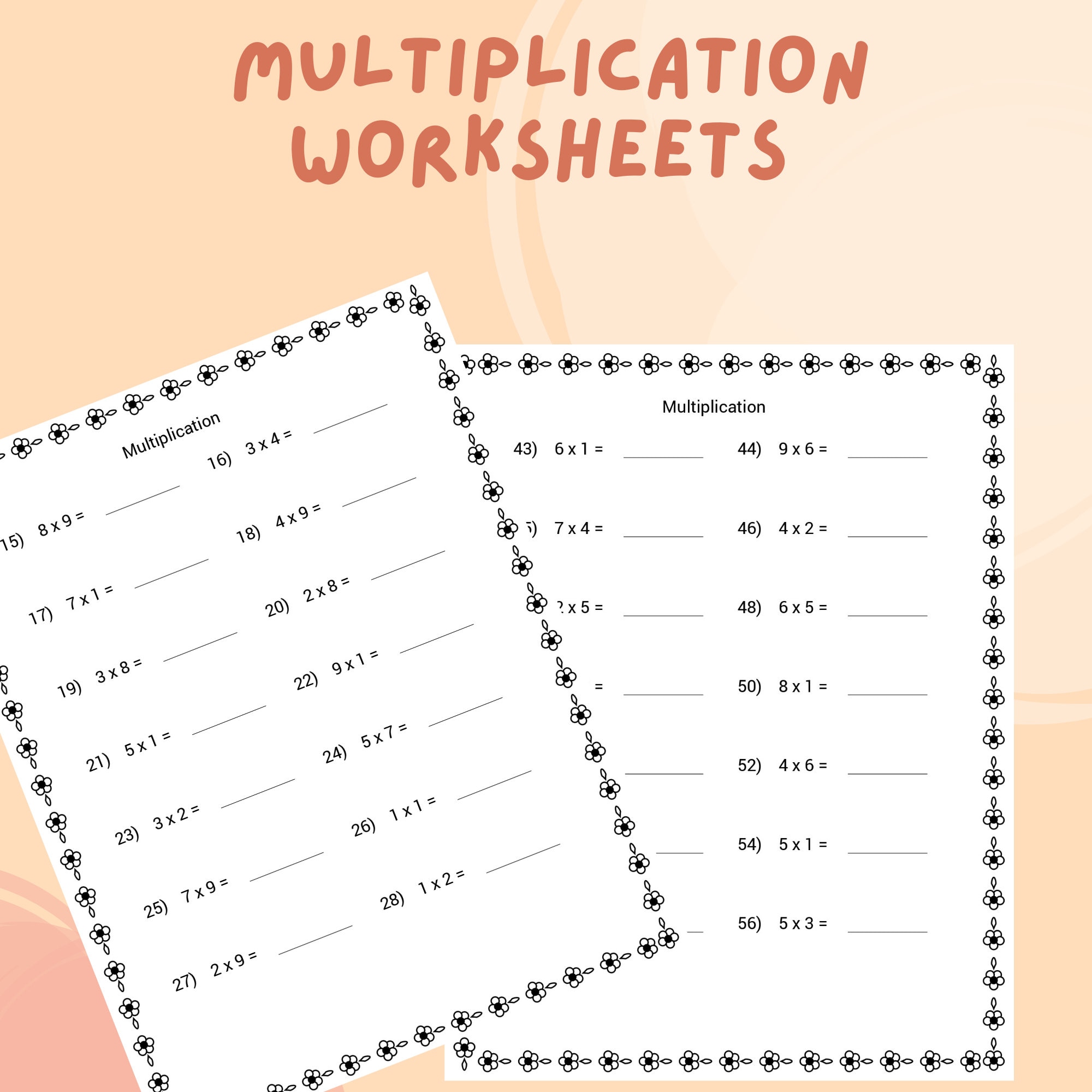 20 Pages of Multiplication Worksheets. Numbers 1-9 A Total of 280 ...