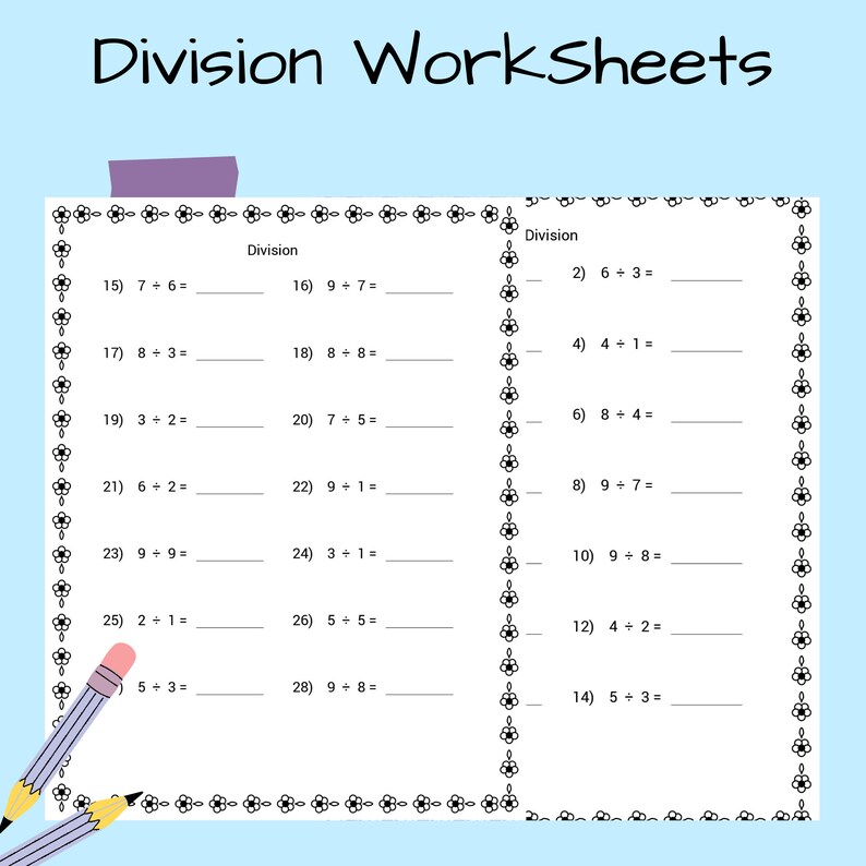 20 Pages of Division Worksheets. | Numbers 1-9 | A Total of 280 ...