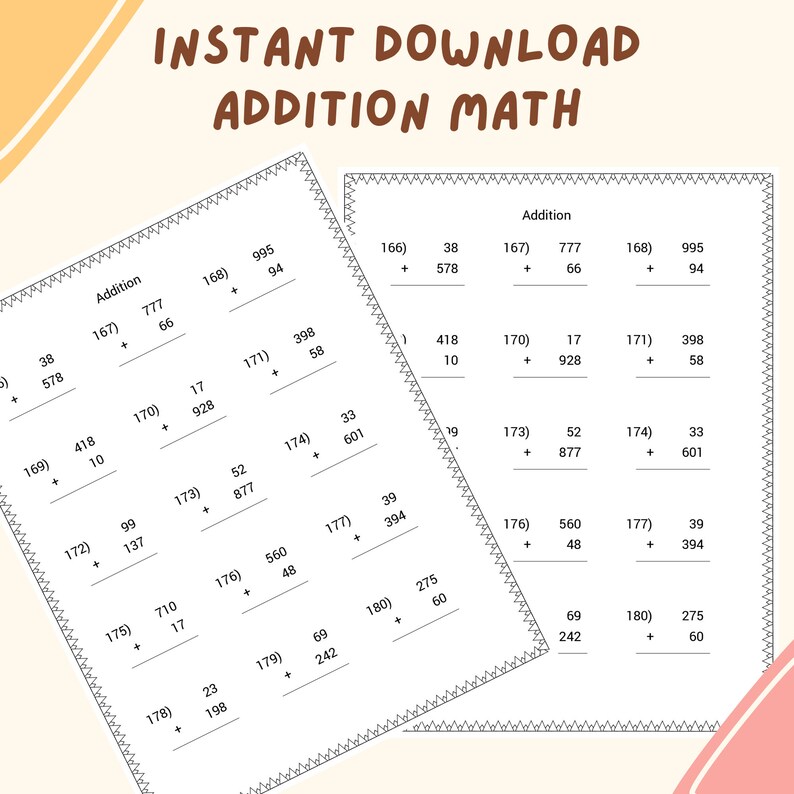 20 Pages of Addition Worksheets. | Numbers 10-999 | A Total of 300 ...
