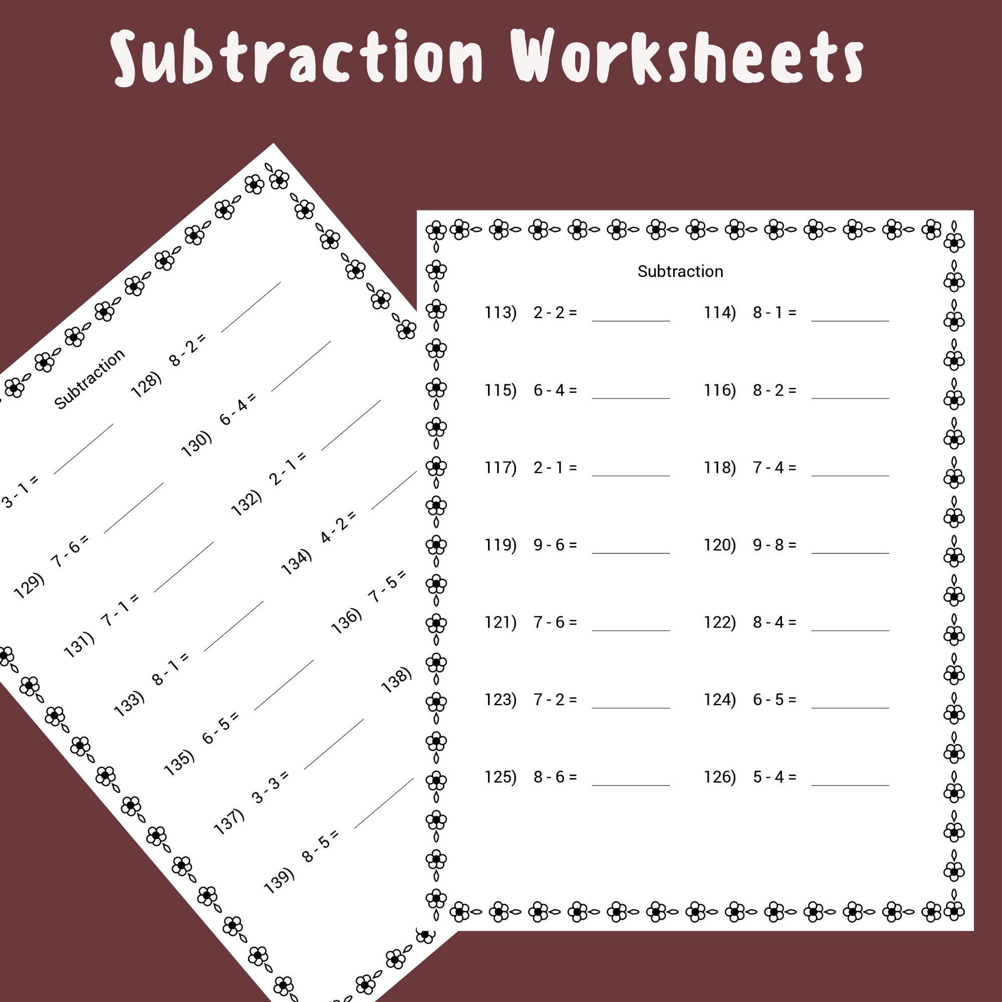 20 Pages of Subtraction Worksheets. | Numbers 1-9 | A Total of 280 ...