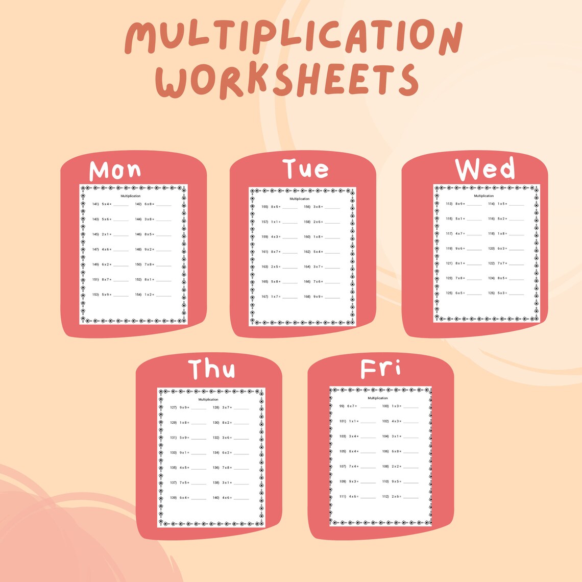 20 Pages of Multiplication Worksheets. Numbers 1-9 A Total of 280 ...