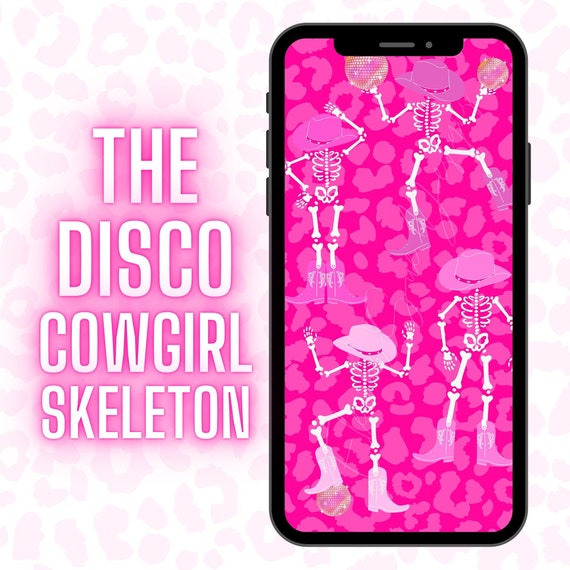 Skeleton Disco Cowgirl Phone Wallpaper. Disco Cowgirl Dancing - Etsy