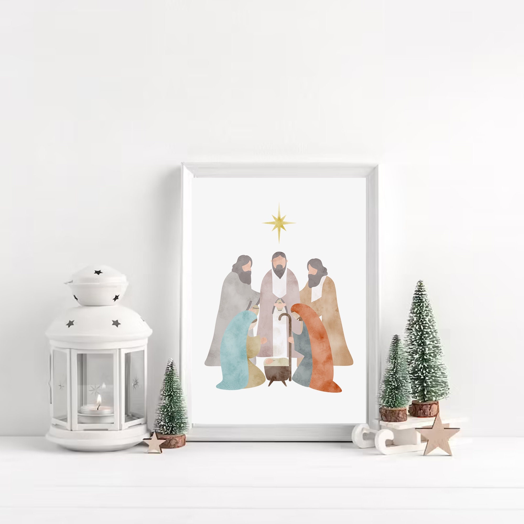 Watercolor Nativity Print: Christmas Decor, LDS Art, Catholic Godparent ...