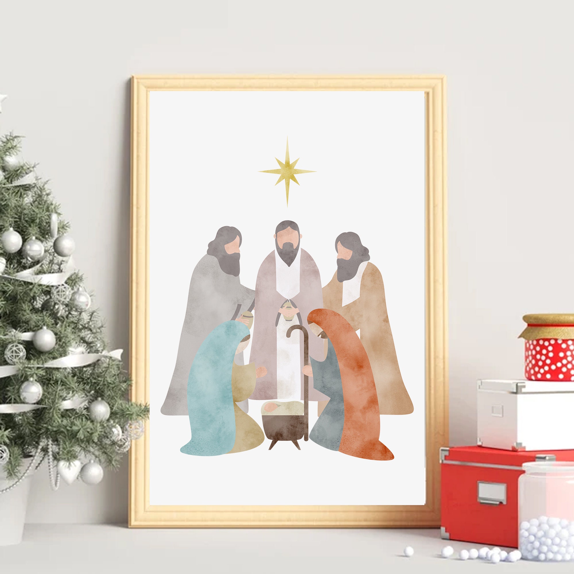 Watercolor Nativity Print: Christmas Decor, LDS Art, Catholic Godparent ...