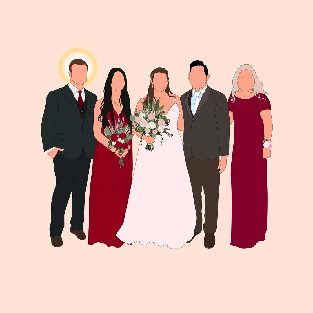 Memorial Custom Line Drawing, Family Loss, Faceless Portrait, Angel ...