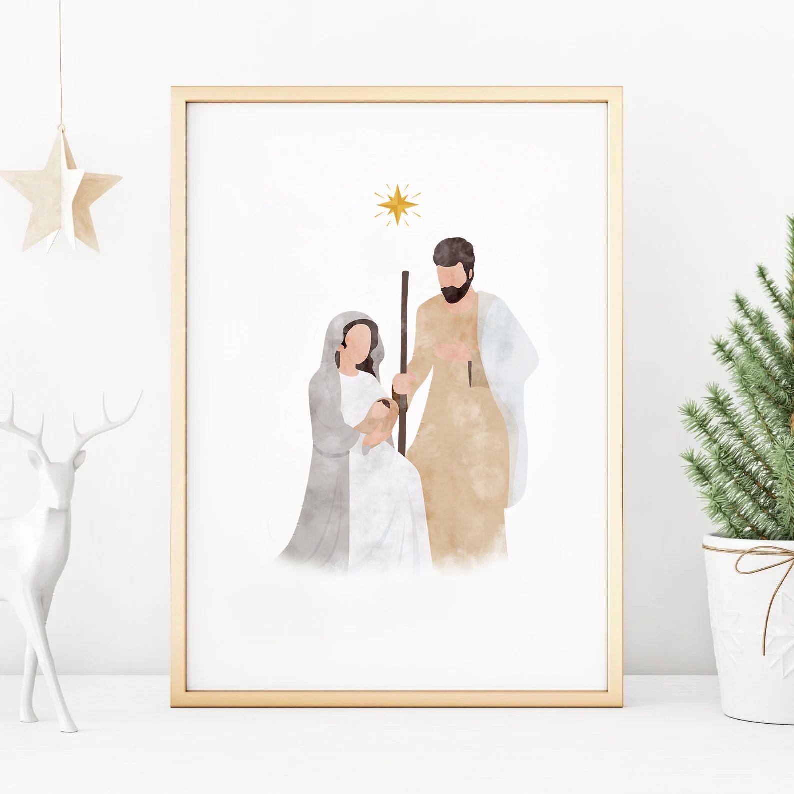 Nativity Scene Art Print: Christmas Wall Decor, Catholic Godparent Gift ...