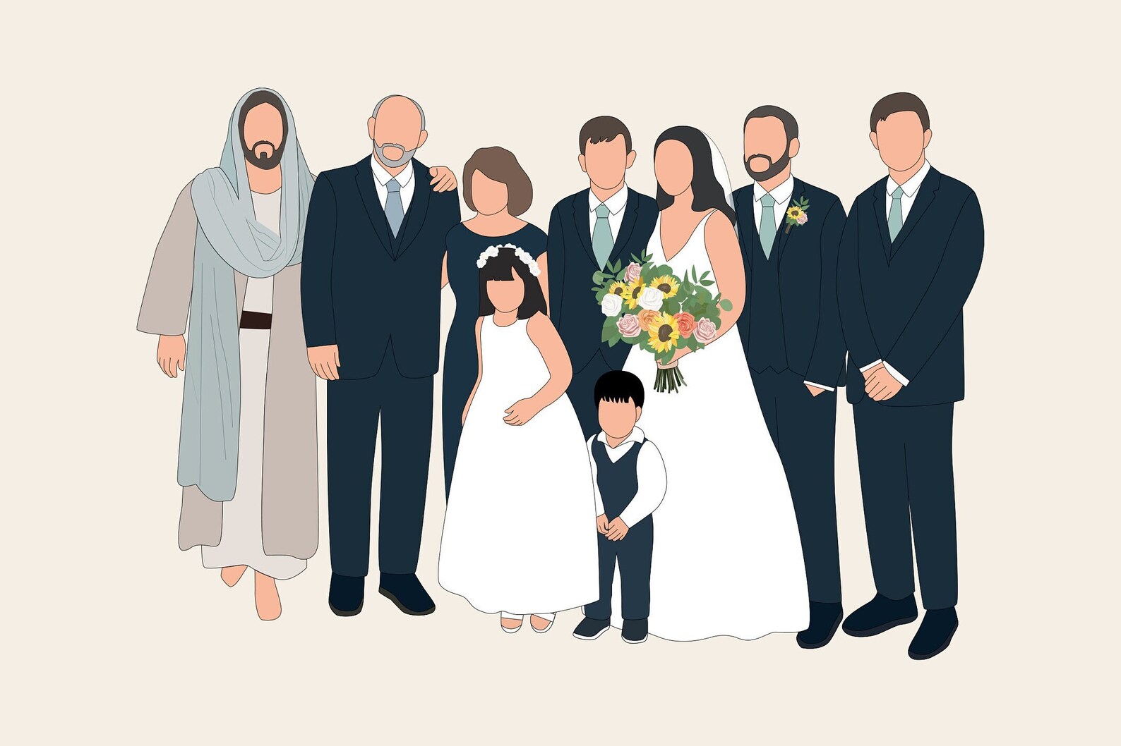 Memorial Custom Line Drawing, Faceless Portrait Custom, Family Loss ...