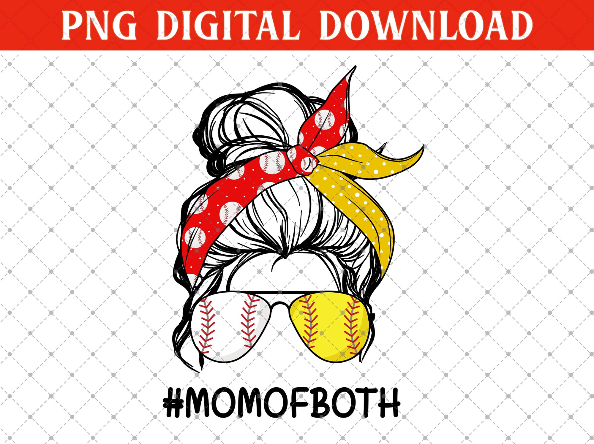 Mom Of Both Baseball Softball Mom Messy Bun Sports Png Etsy