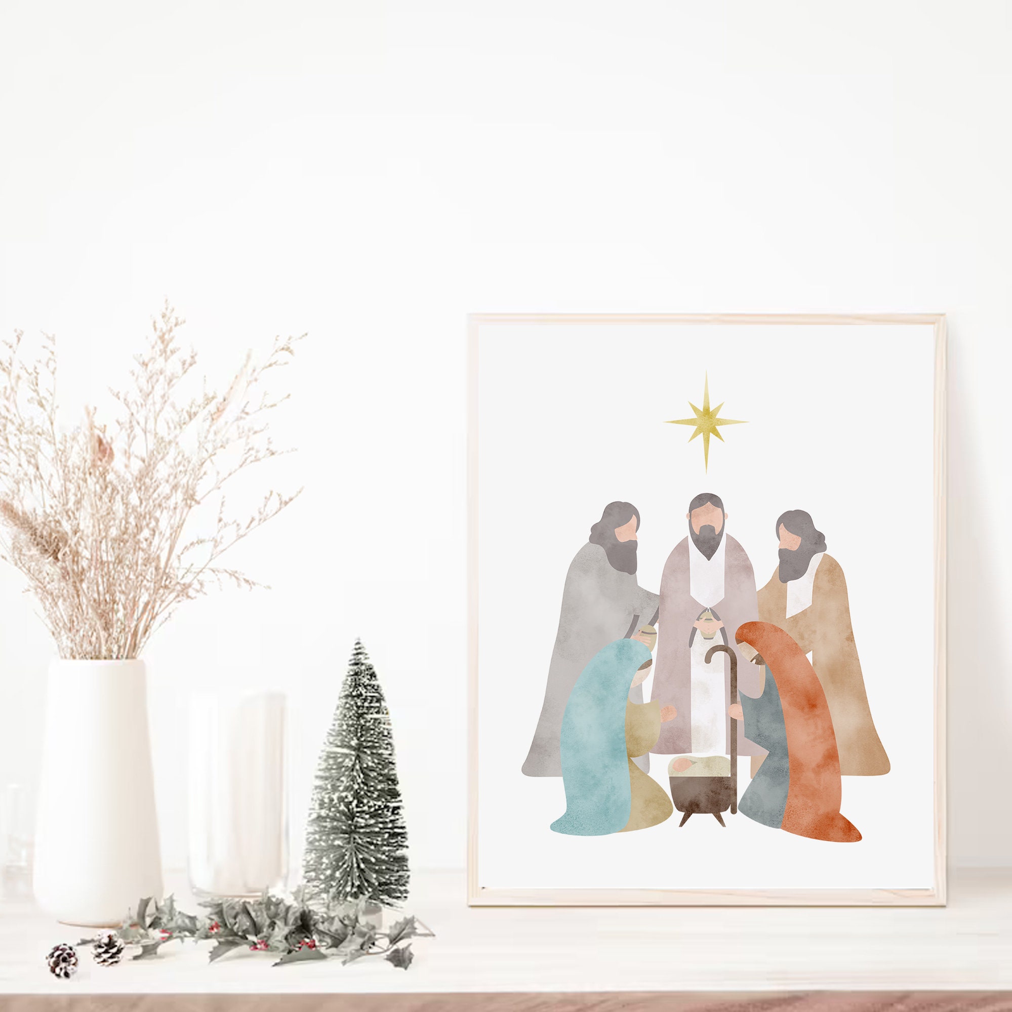 Watercolor Nativity Print: Christmas Decor, LDS Art, Catholic Godparent ...