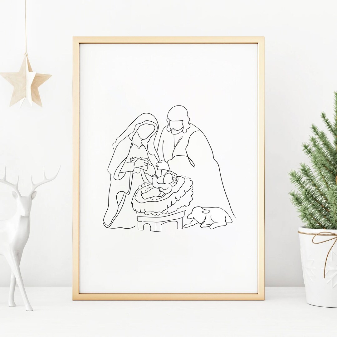 Nativity Scene Line Art Print: Minimalist Christmas Decor, Catholic ...