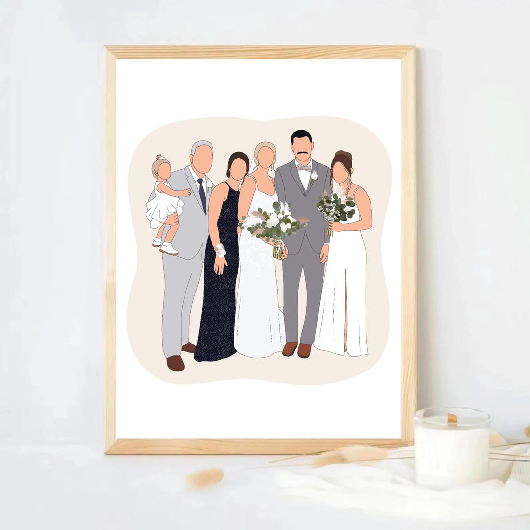 Memorial Family Portrait From Photo, Custom Faceless Line Art ...