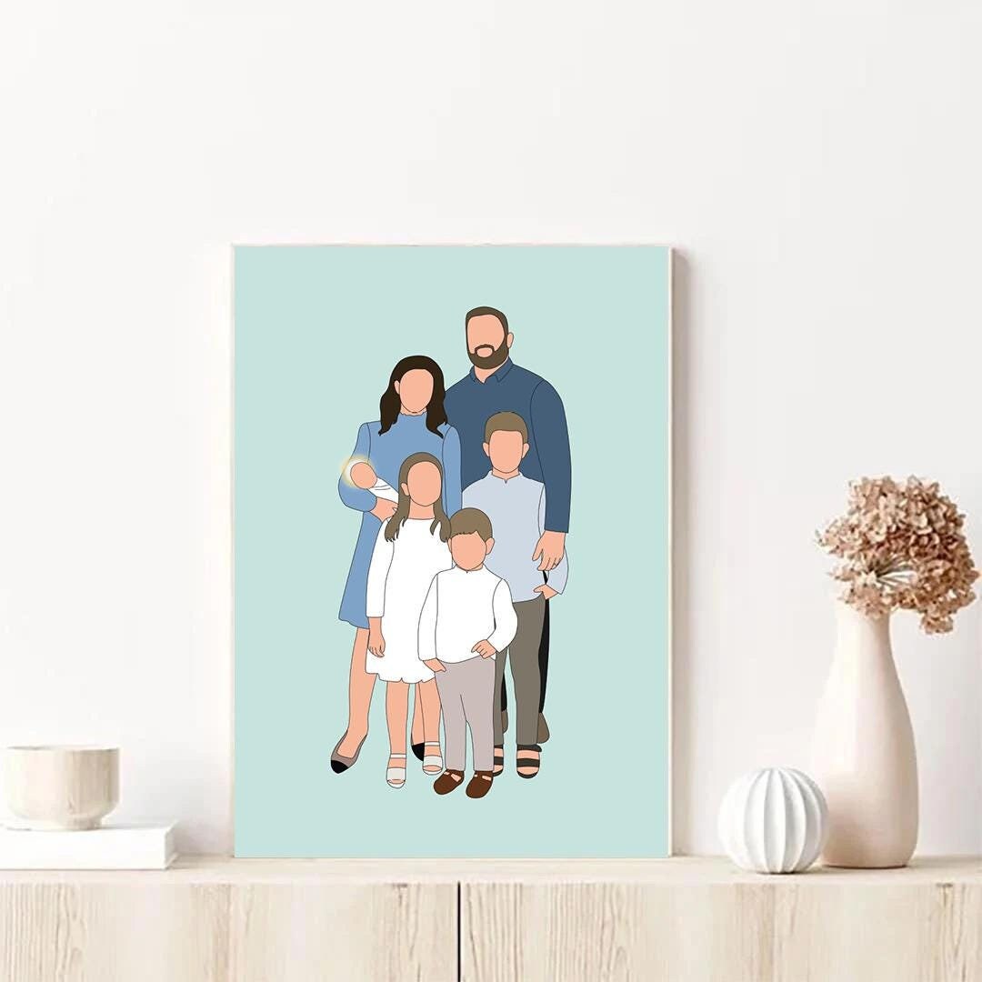 Memorial Custom Line Drawing, Digital Portrait, Family Loss, Family ...