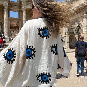 Evil Eye Jacket Short Kimono Festival Clothing Women Handmade Bohemian ...