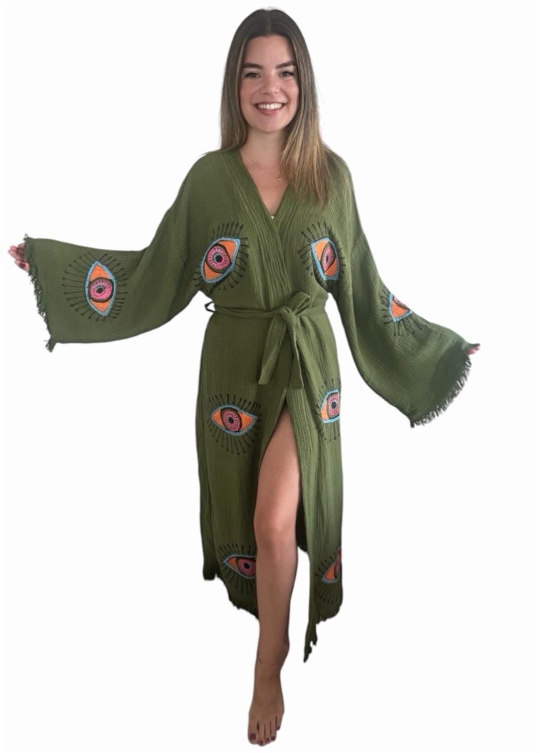 Evil Eye Robe Handmade Green Evil Eye Kimono - Beach Cover up ...