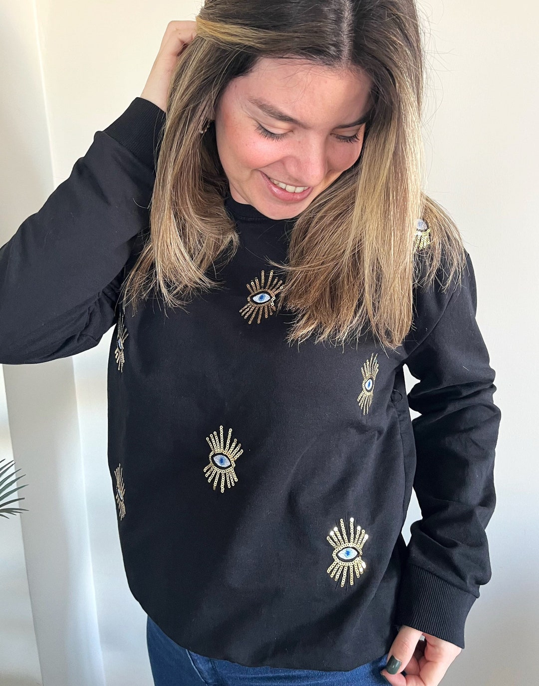 Evil Eye Sweatshirt I Evil Eye Sequin Blouse Pullover for Women I Evil ...