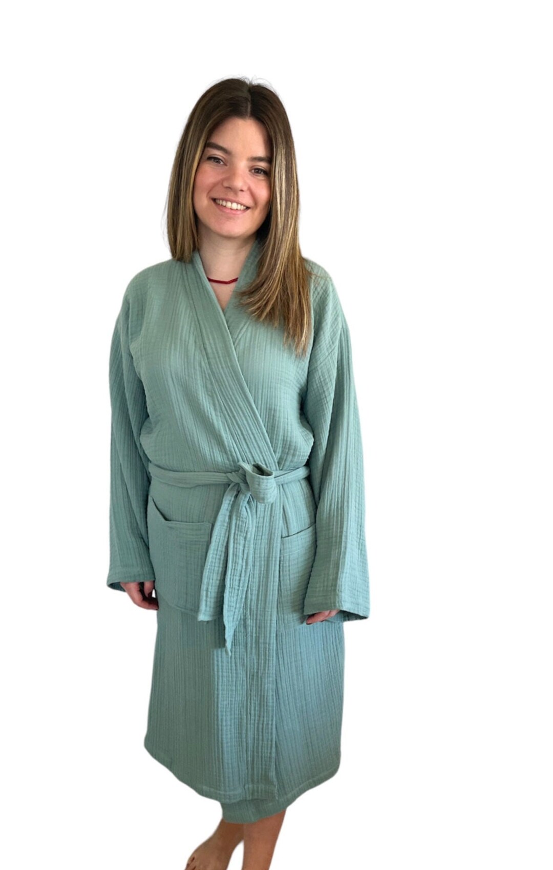 4 Layer Muslin Bathrobe Kimono Robe Dressing Gown Organic Cotton Soft ...