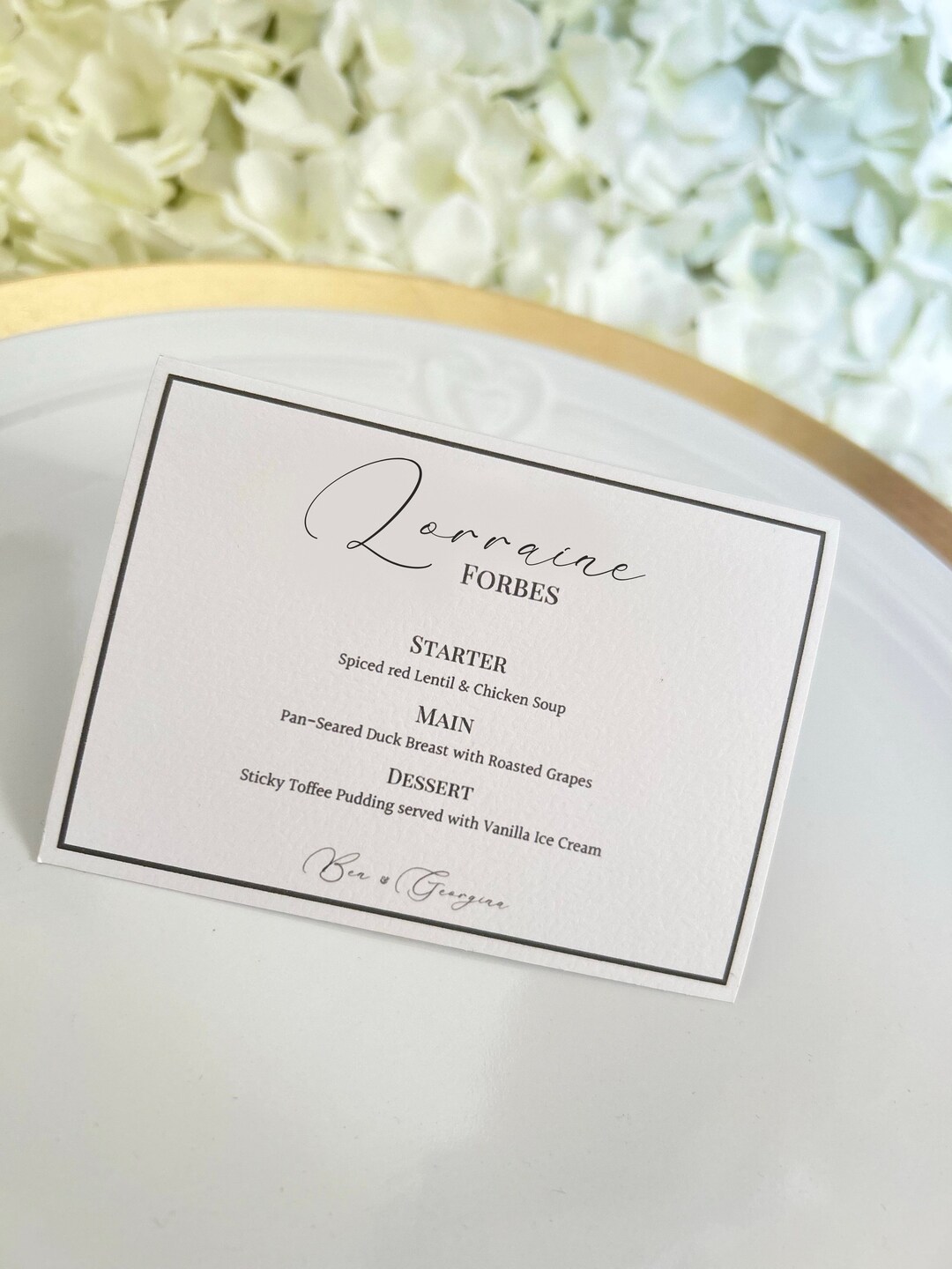 Personalised Menu Place Cards, Name Cards, Wedding Place Setting Cards ...