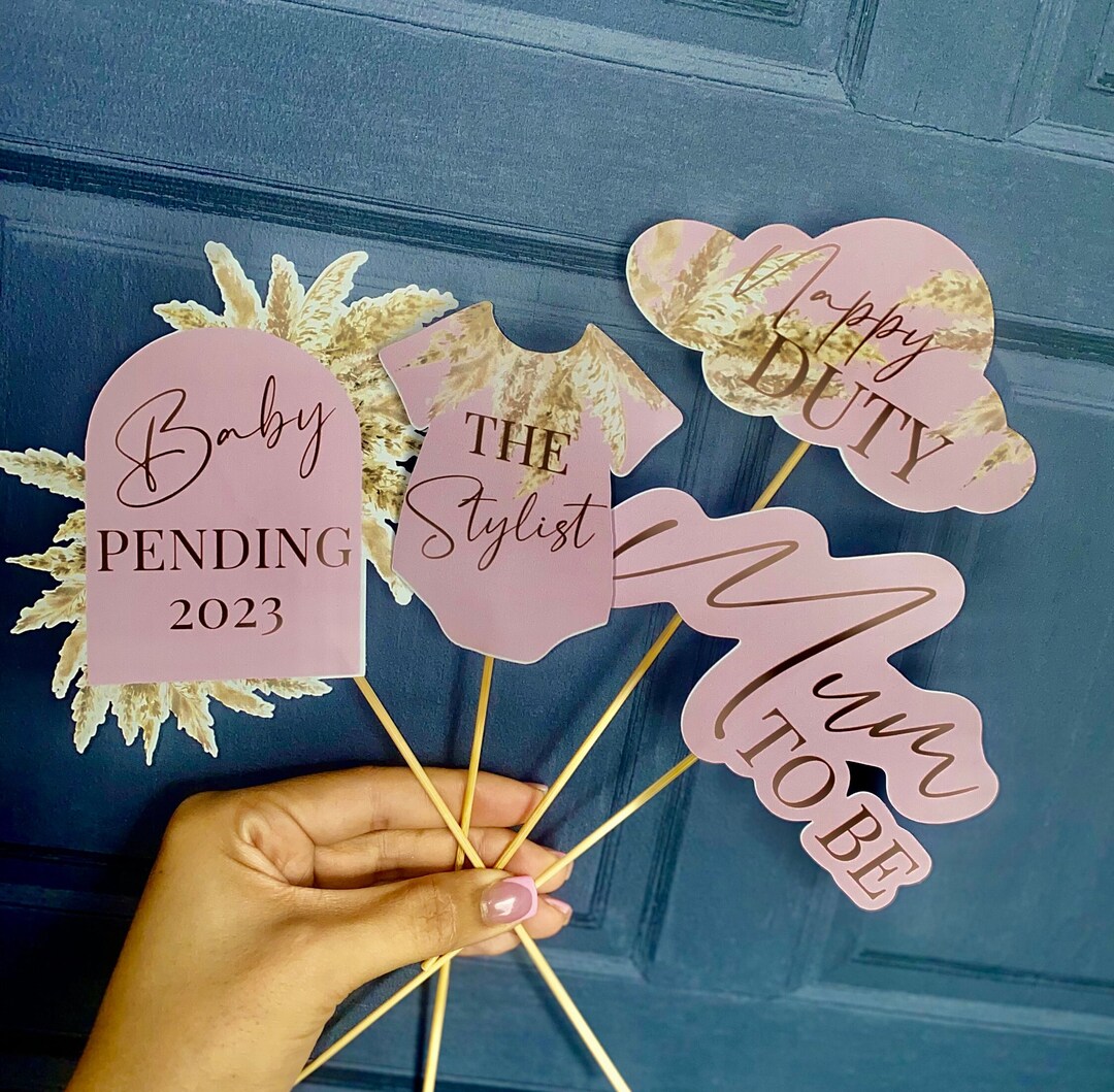 Baby Shower Photo Booth Props, Pink Pampas Bobo Style, Baby Shower Card ...