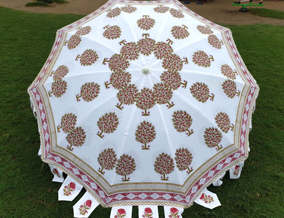 Indian Handmade Garden Umbrella Block Prints Umbrella Pure Cotton ...