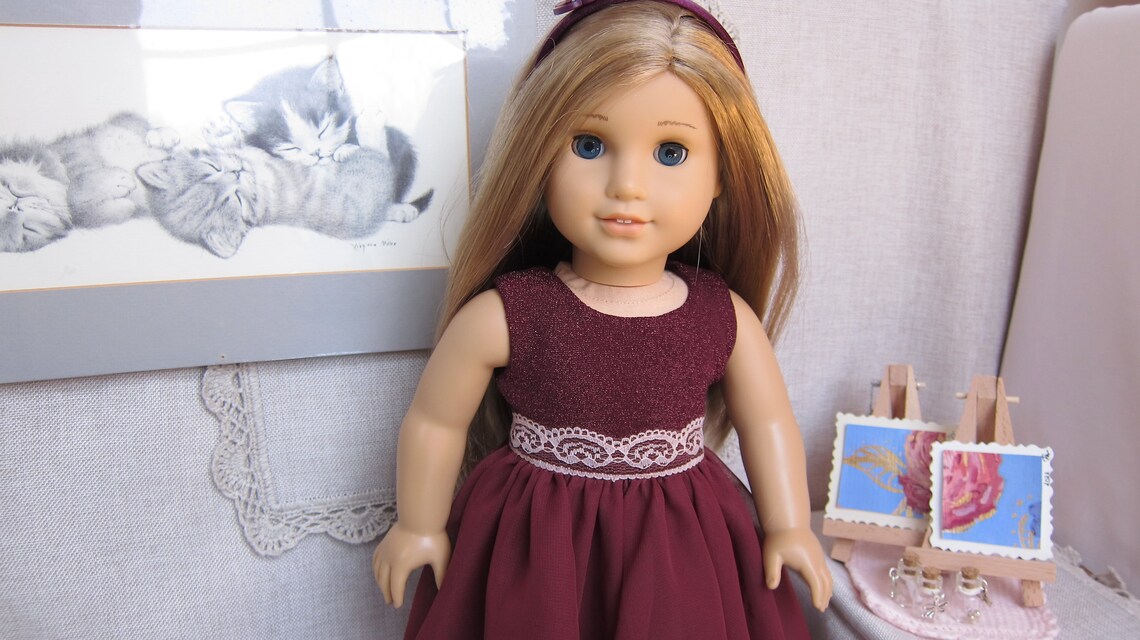 Doll Dress for American Girl Doll. Maroon Silk Lurex Stretch - Etsy