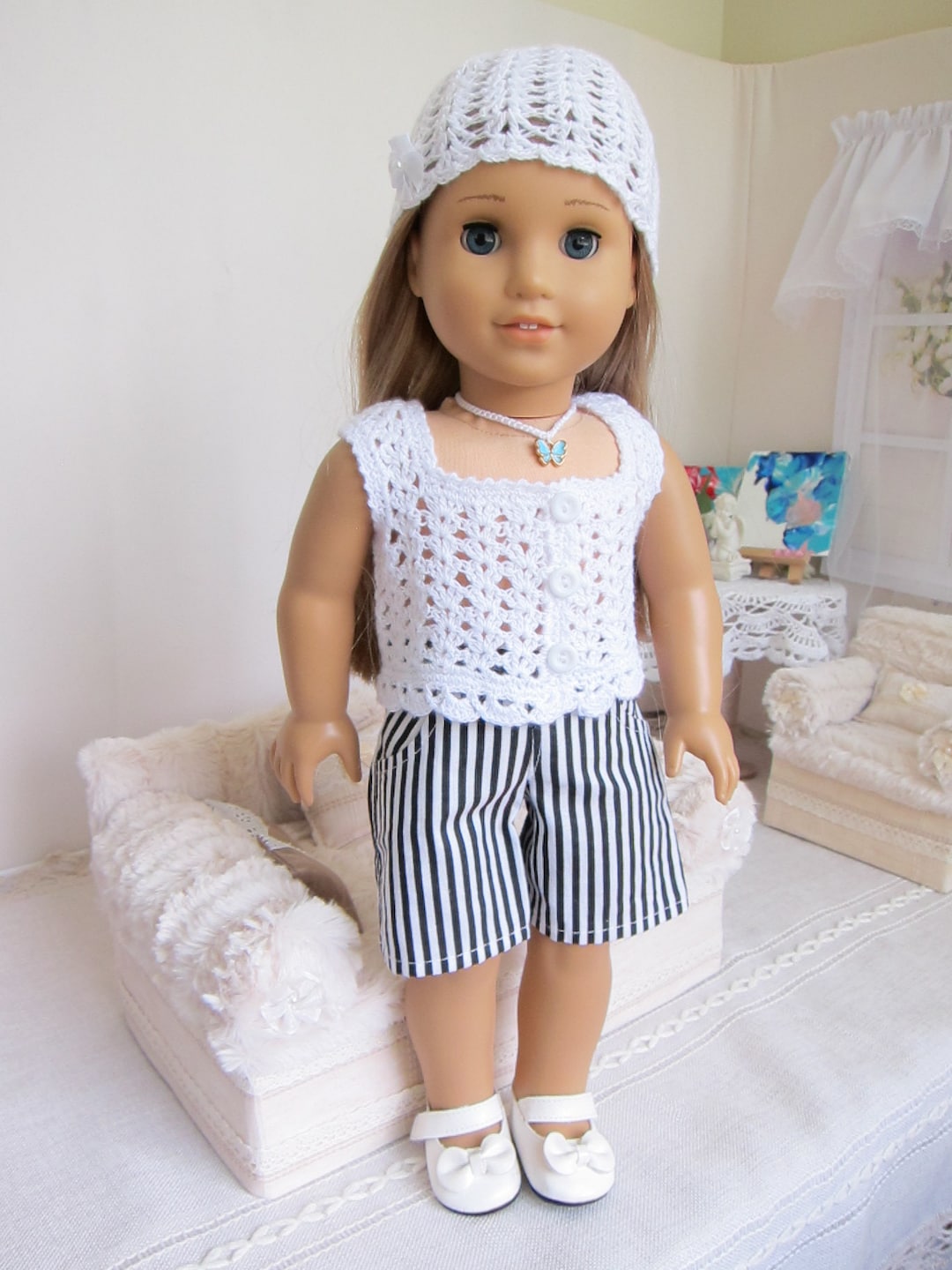 White Crochet Jacket for American Girl Doll and 18" Dolls. Handmade. by Angels Dream Galleries ...