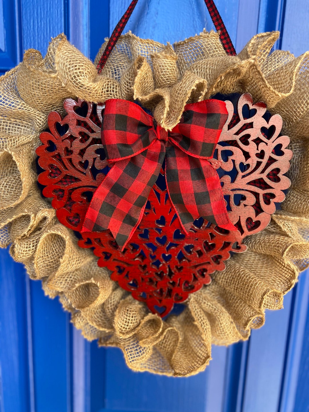 Red Wood Scroll Burlap Wreath - Etsy México