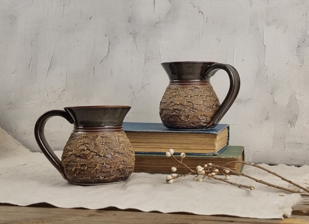 Beautiful Pair of Textured Pottery Mugs by Renowned Potter - Etsy