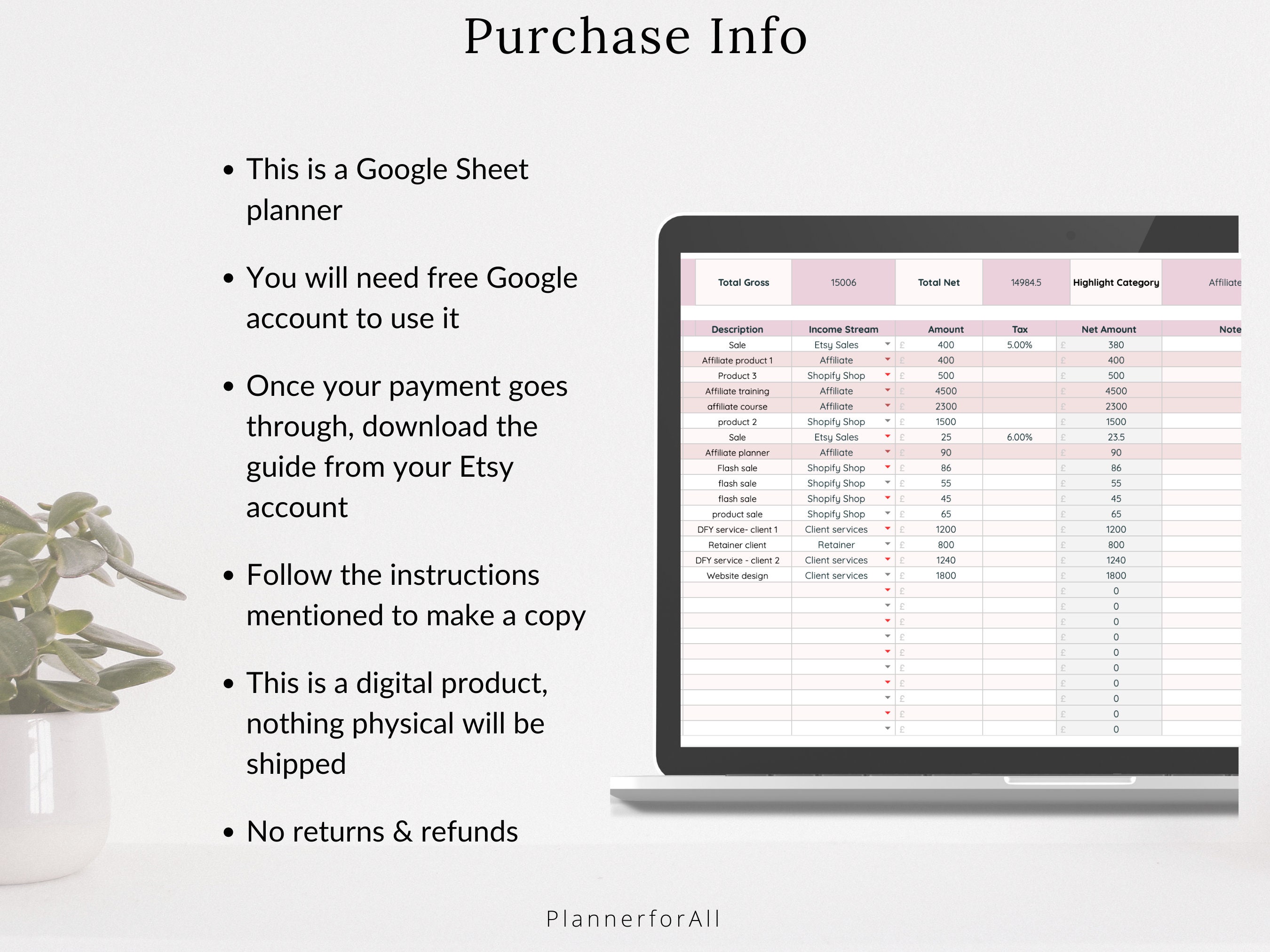 Easy Bookkeeping Spreadsheet Tracker for Google Sheets, Income and ...