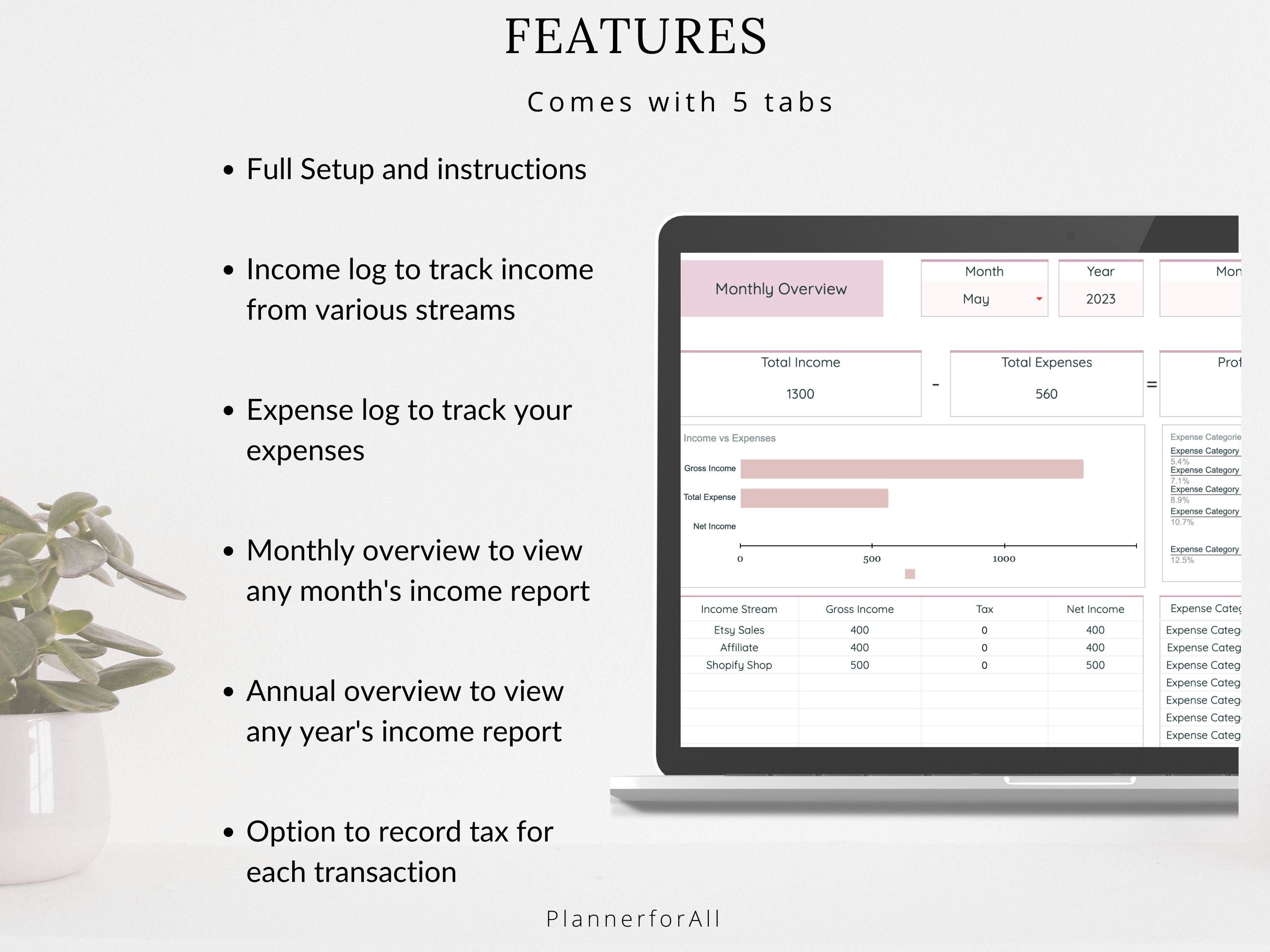 Easy Bookkeeping Spreadsheet Tracker for Google Sheets, Income and ...