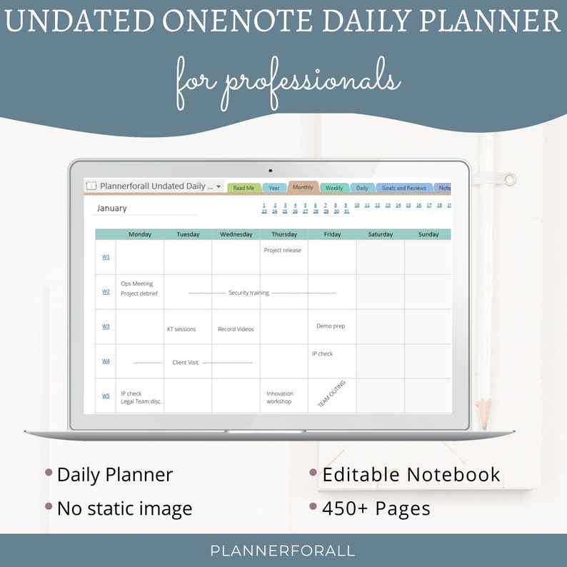Hyperlinked Onenote Daily Planner for Professionals, 365 Days Onenote ...