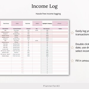Easy Bookkeeping Spreadsheet Tracker for Google Sheets, Income and ...