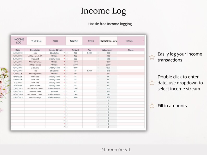 Easy Bookkeeping Spreadsheet Tracker for Google Sheets, Income and ...