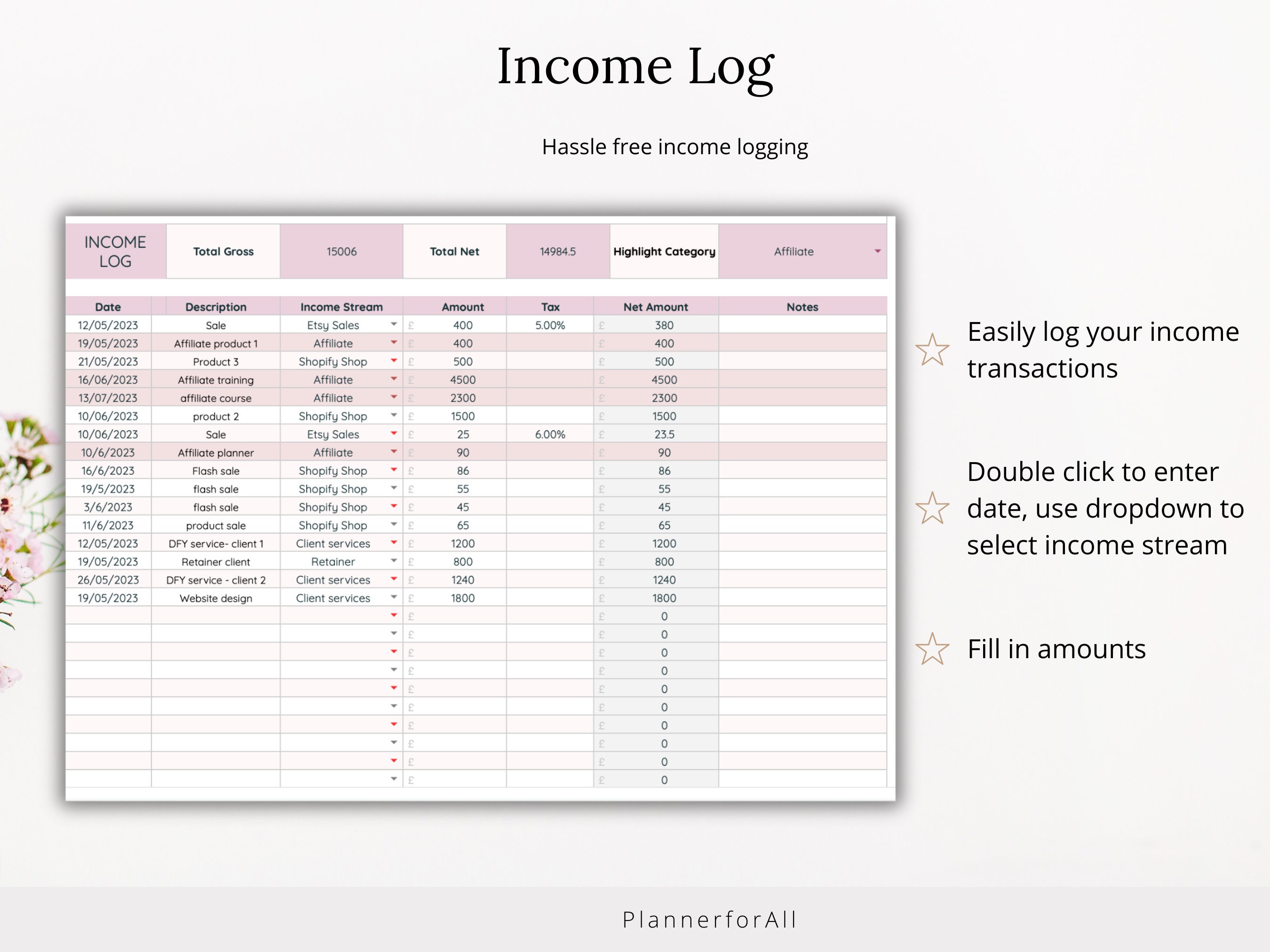 Easy Bookkeeping Spreadsheet Tracker for Google Sheets, Income and ...