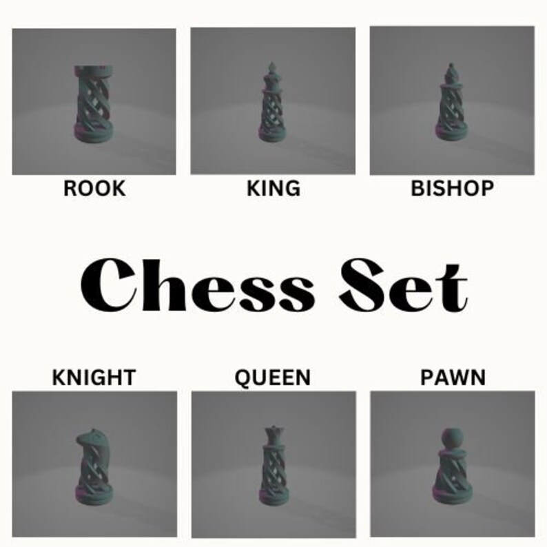 3D Chess Set SPIRAL Game Pieces 3D Printed File STL Template Model Gift ...