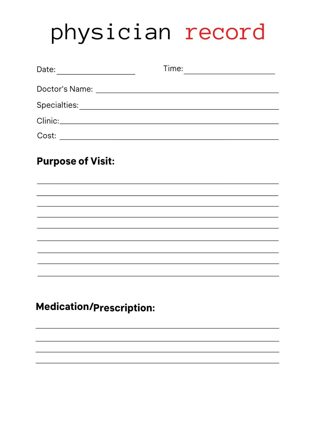 Doctor Tracker, Tracker, Doctor, Printable Page to Track Your Physician ...