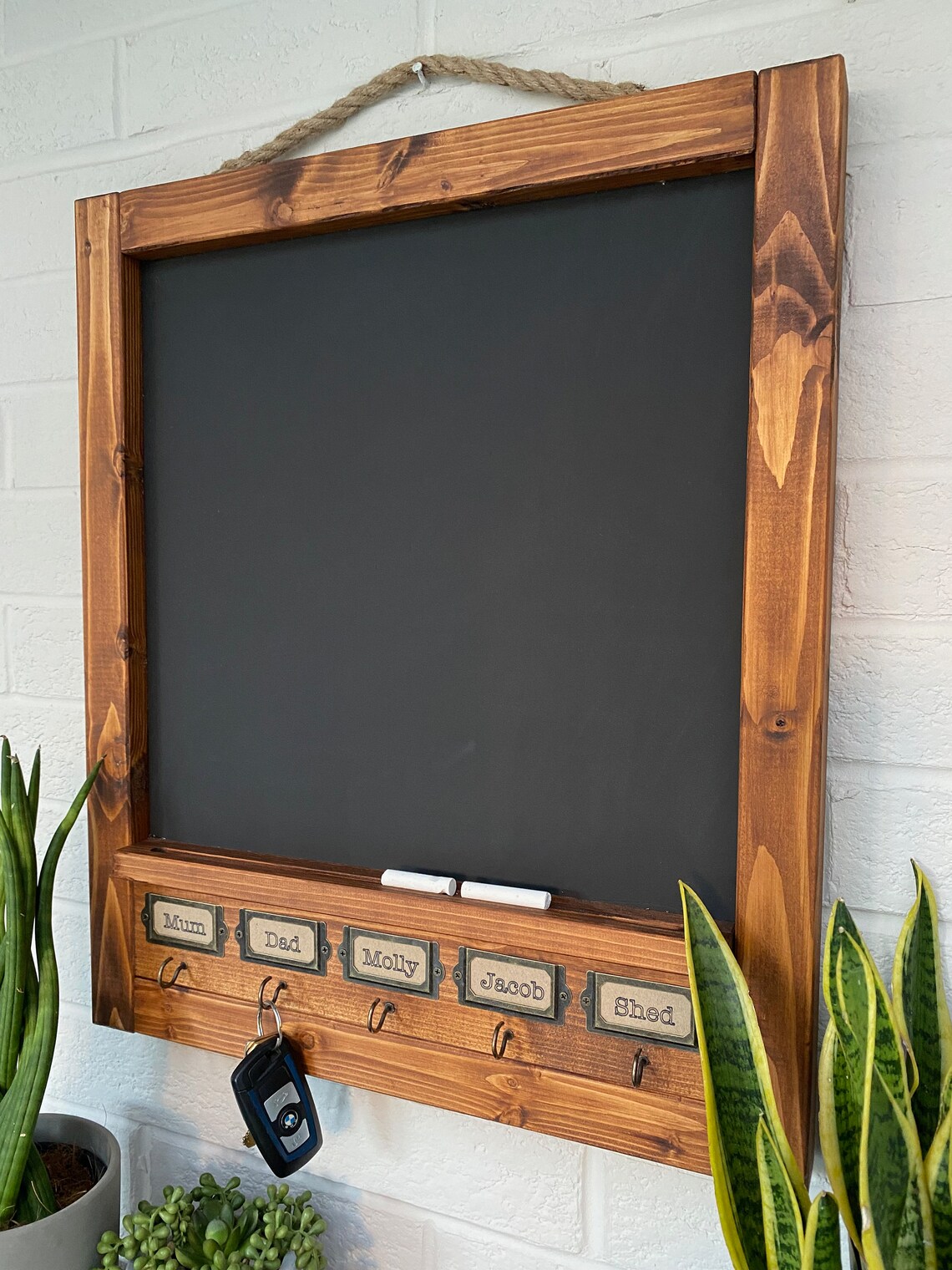 Personalised Chalkboard With Key Hooks Solid Wood Frame in - Etsy UK