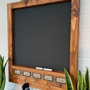 Personalised Chalkboard With Key Hooks - Solid Wood Frame in Dark ...