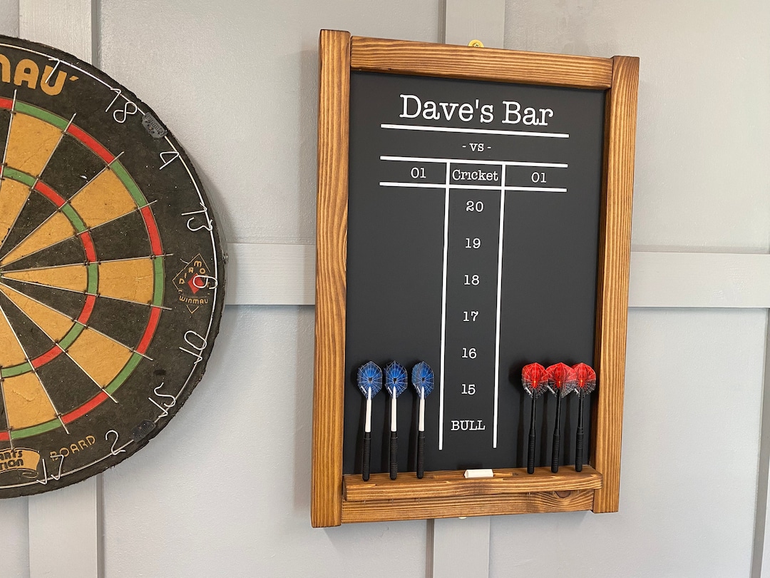 Darts Scoreboard - Personalised for Your Games Room - Handmade - Dark ...